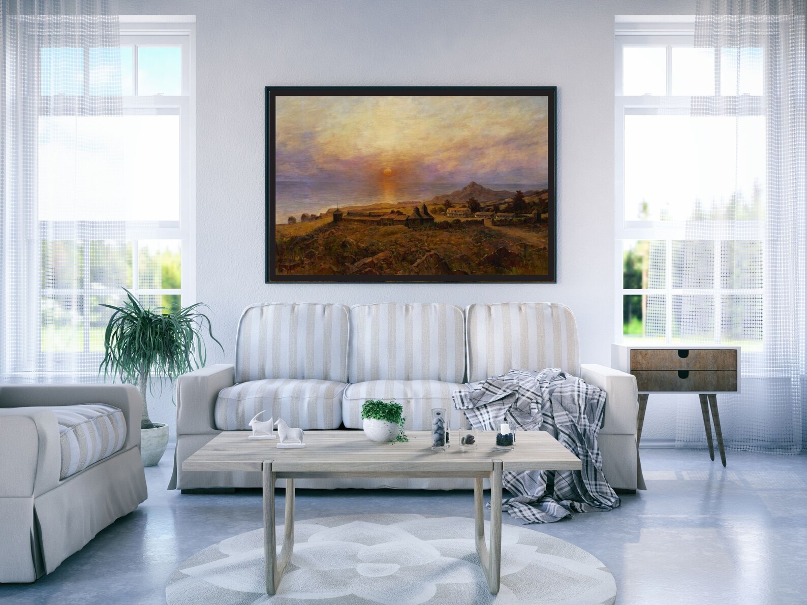 Vintage Sea Sunset Digital Painting Retro Ocean Sunset Landscape ...