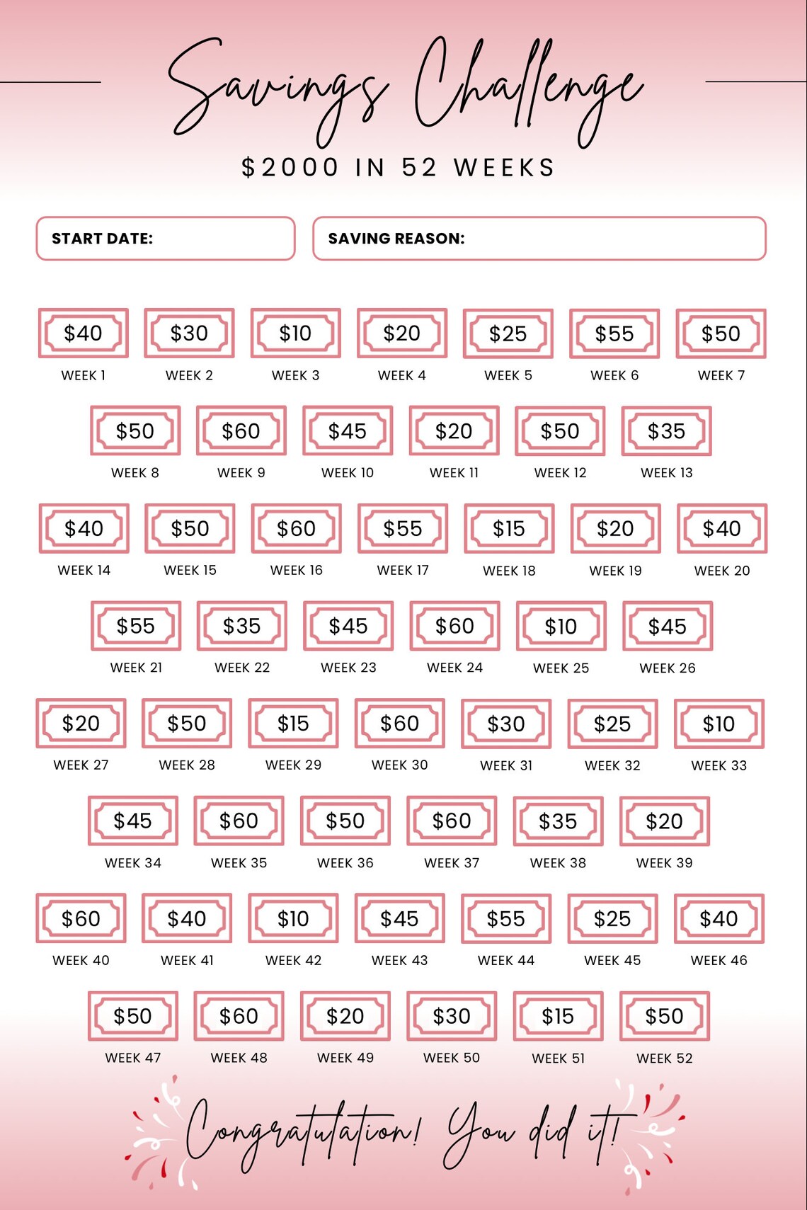 Join the Journey: 52-week Money Challenge & Emergency Fund Tracker ...