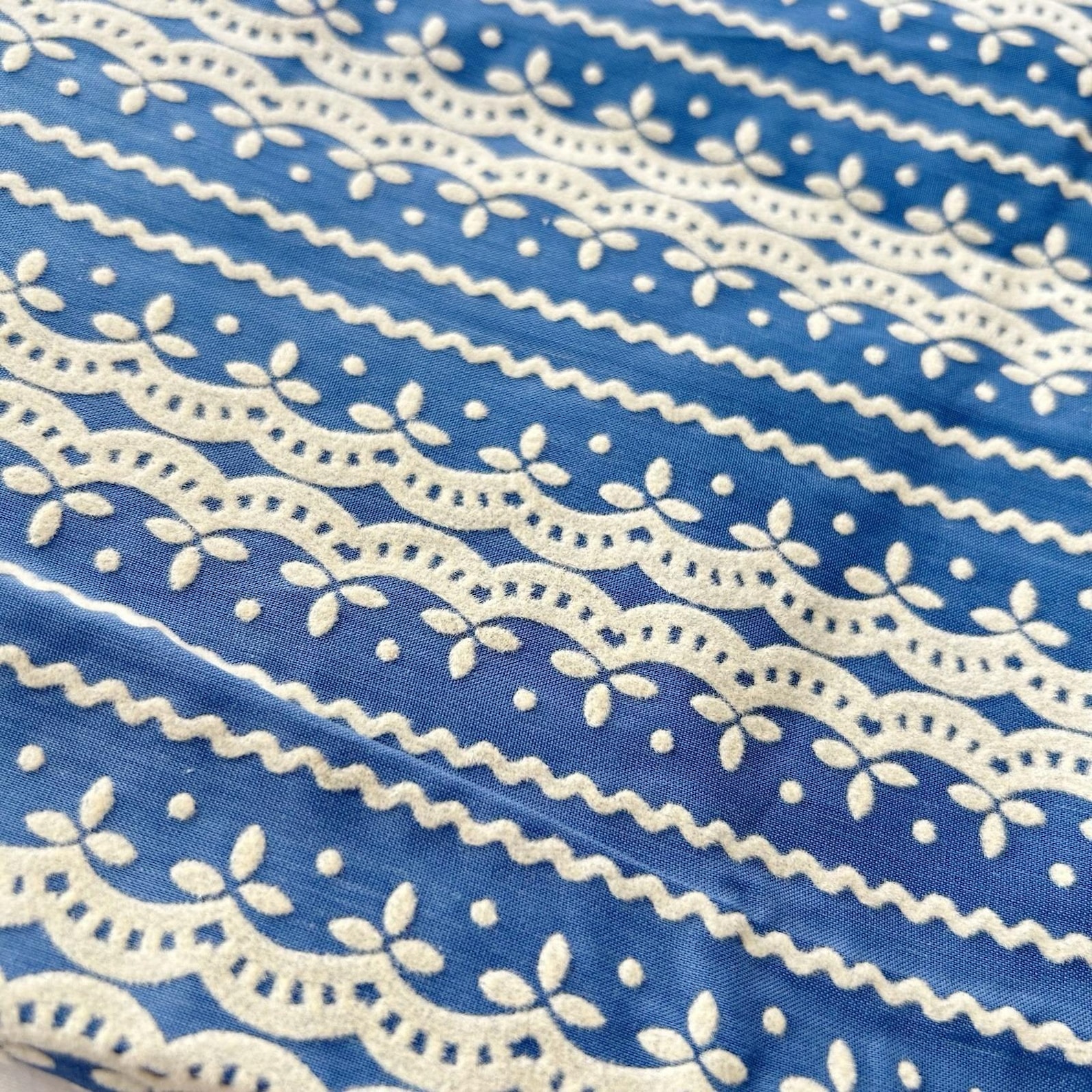 3/4 Yard Vintage 40s 50s Cornflower Blue Cotton FLOCKED Fabric Scallop ...