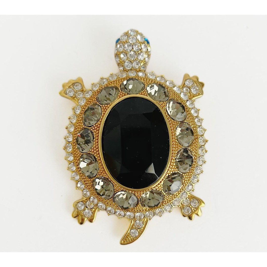 HSN Princess Amanda Borghese LARGE Rhinestone Turtle Brooch Pin Pendant ...