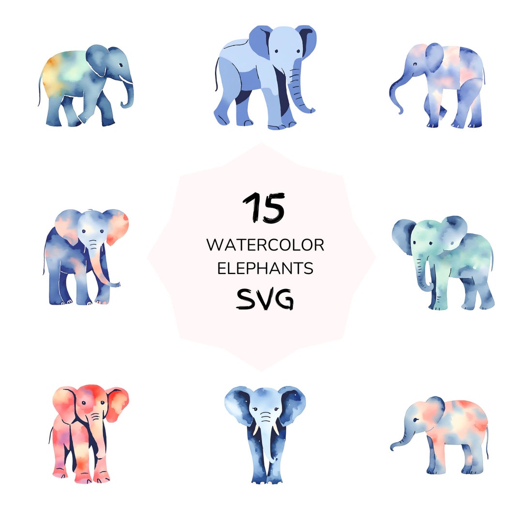 Watercolor Elephant Clipart | 15 High Quality Svgs for Commercial Use ...