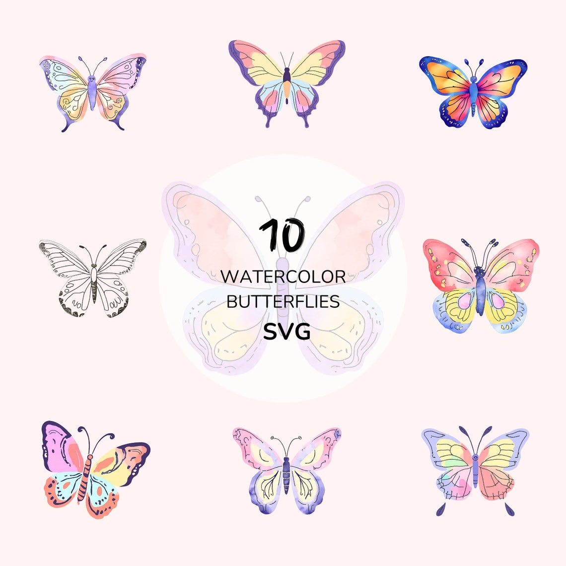 Watercolor Butterfly Clipart 10 High Quality Svgs for Commercial Use ...