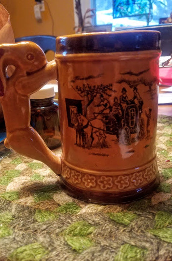 Vintage Occupied Japan Tan and Brown Stein Mug With Rabbit | Etsy