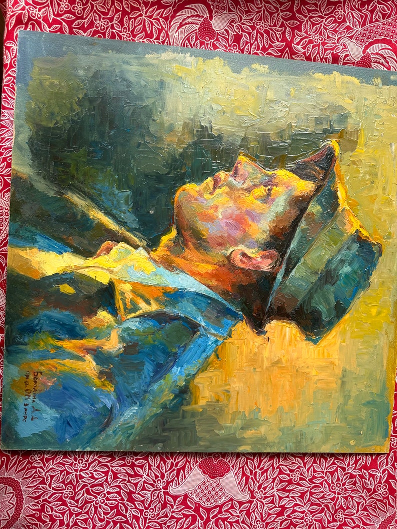 Original Impressionism Painting Oil Portrait of a Man With Hat Large ...