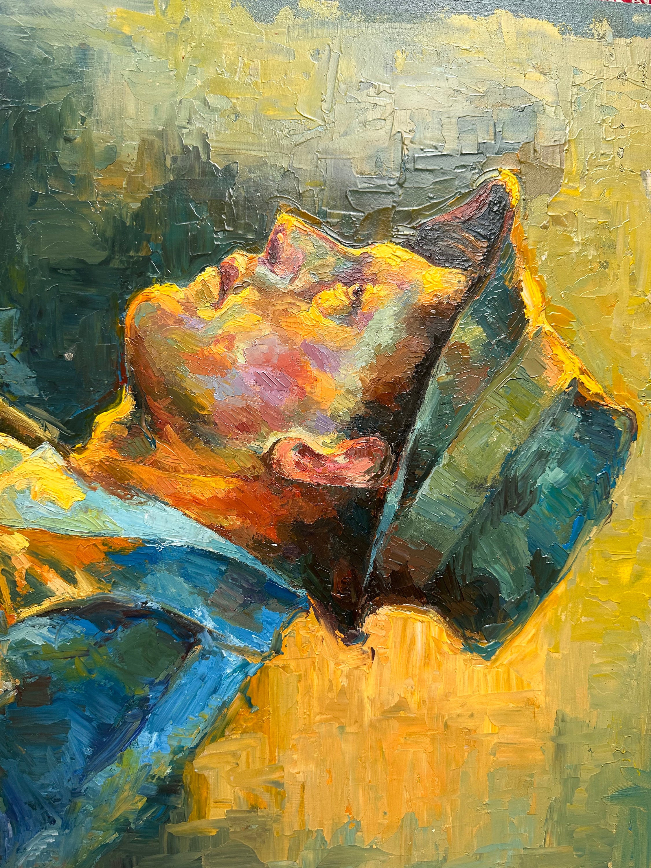 Original Impressionism Painting Oil Portrait of a Man With Hat Large ...