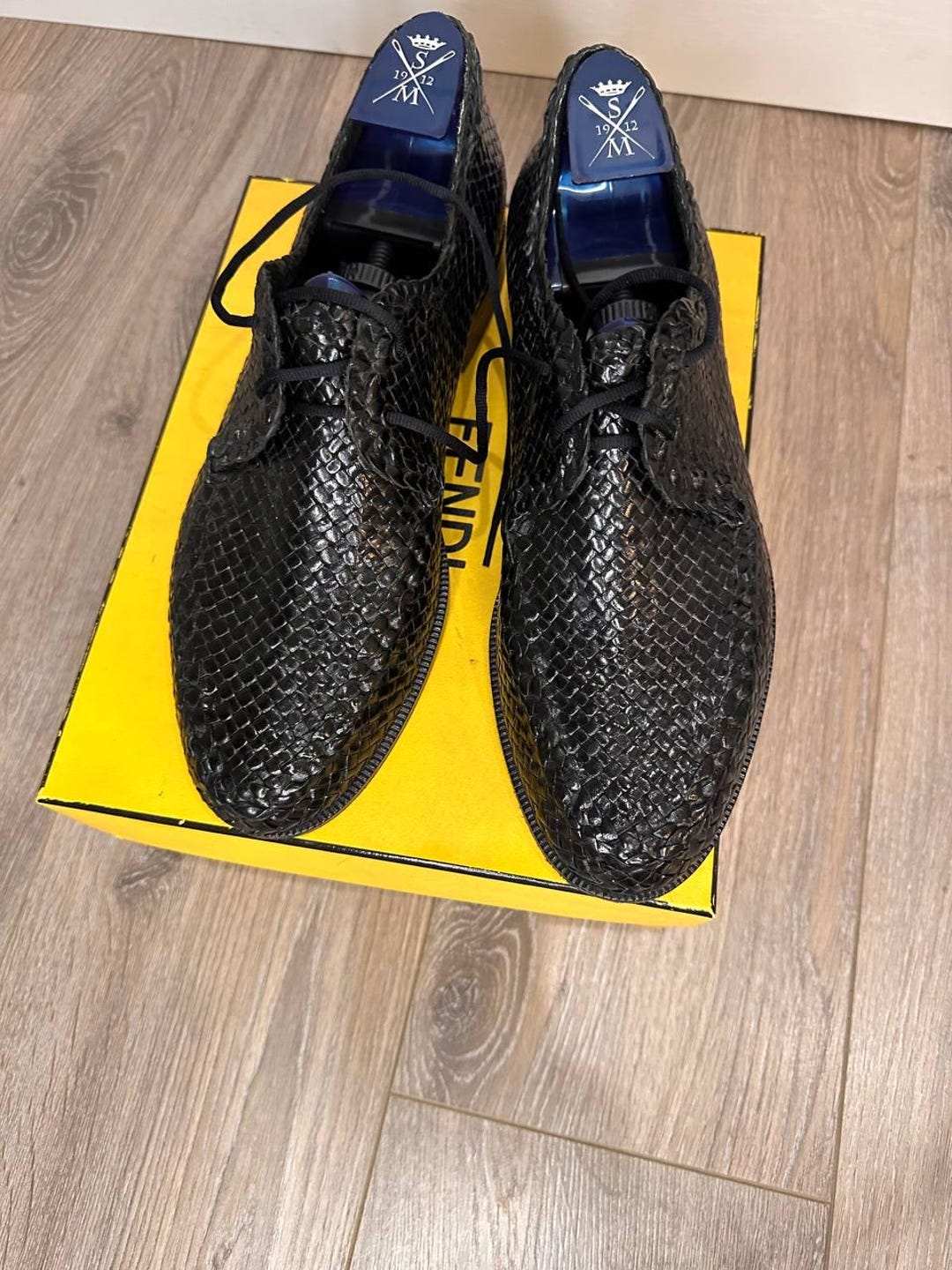 Vintage Rare Men's Black Oxford Fratelli Vanni Leather Woven Shoes Made ...