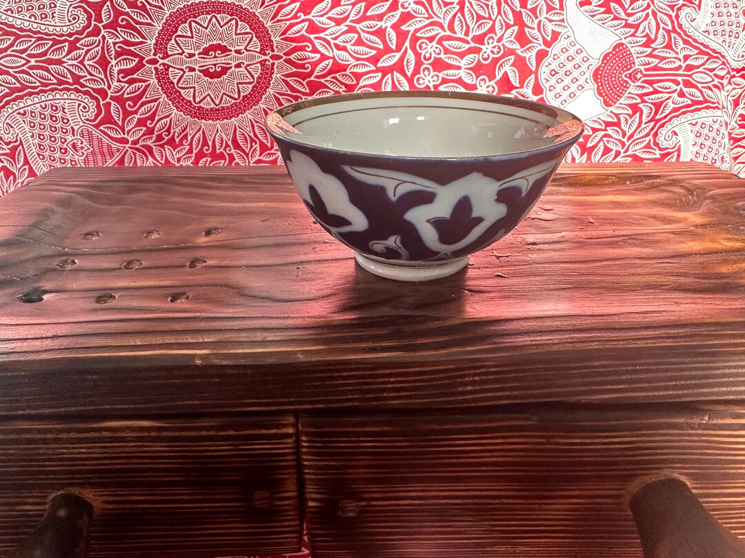 Vintage Uzbek Porcelain Drinking Tea Bowl With Floral Pattern Isolated ...