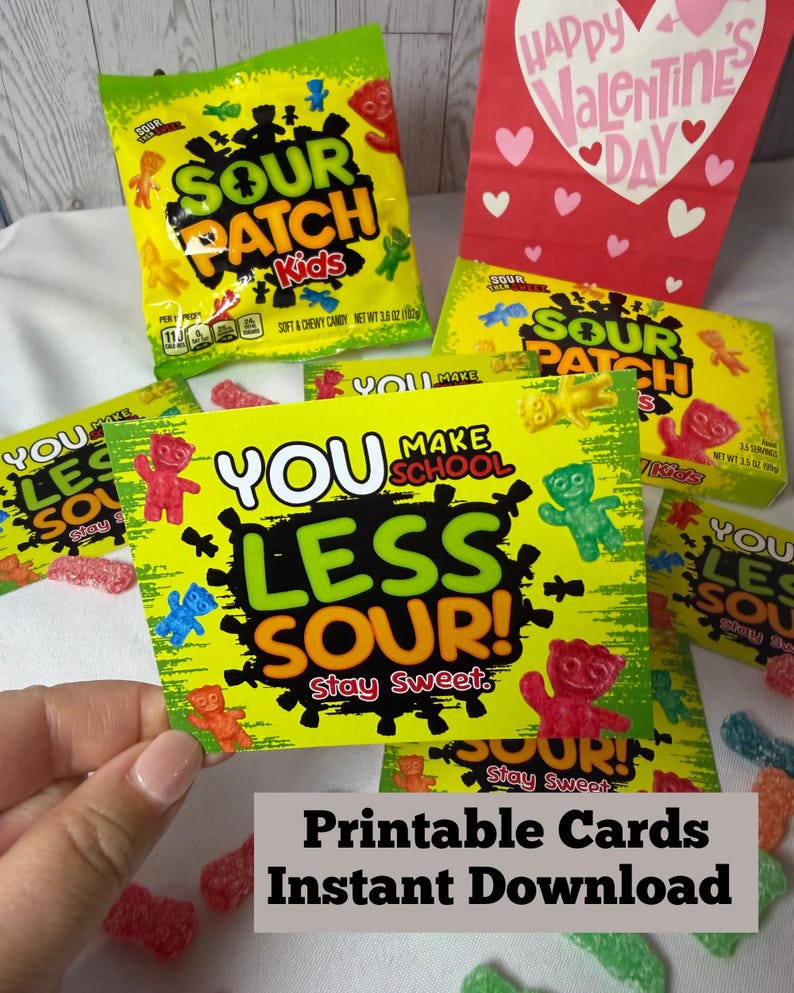 Kids Classroom Valentine's Day Card: Sour Candy Tag Printable Instant ...