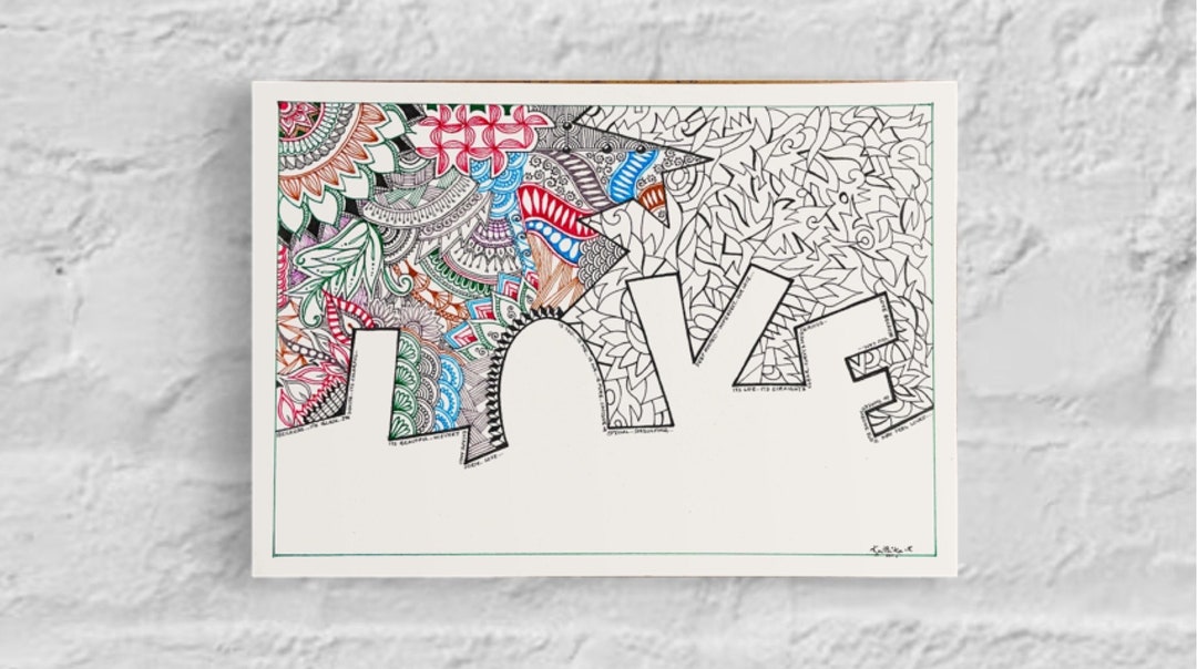 Custom LOVE Zentangle Illustration A5 Original Abstract ...