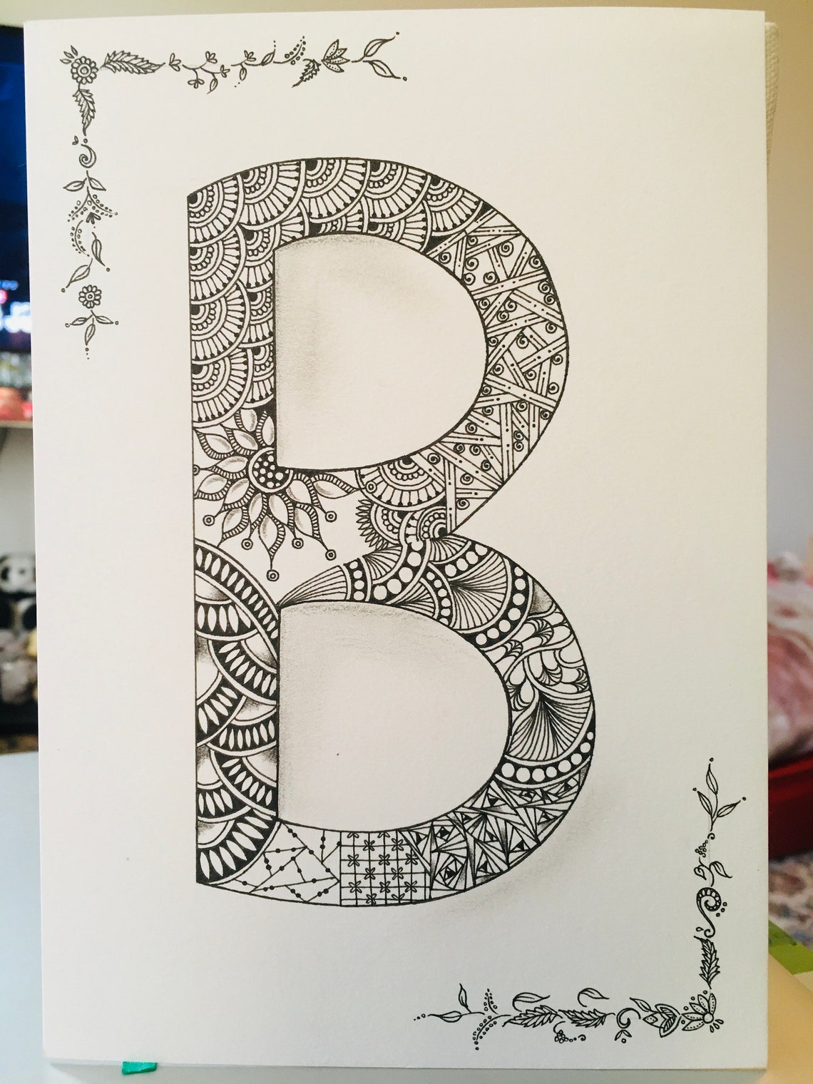 Personalized A5 Letter Art Custom Family Name Letter Zentangle Black ...