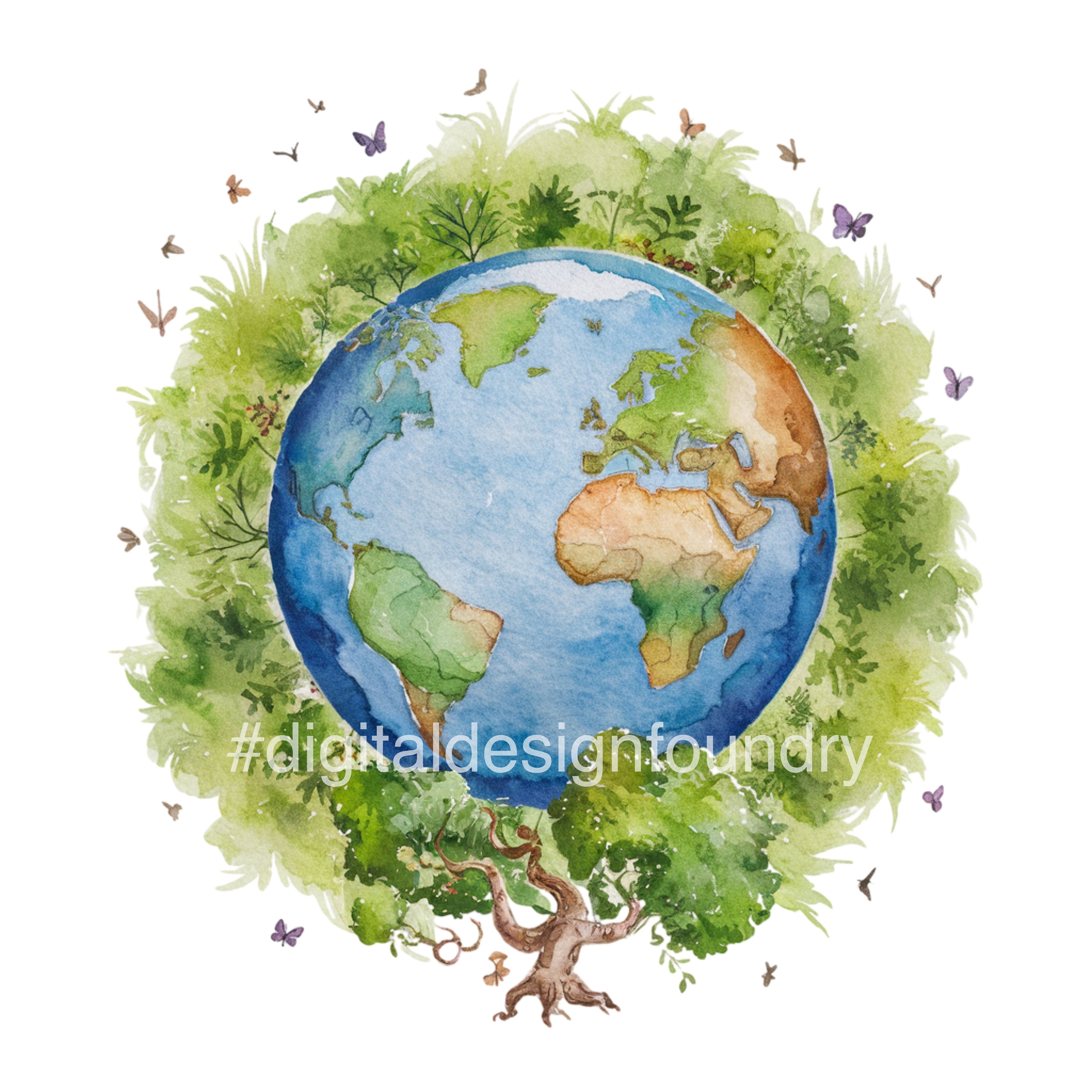 19 Earth Scenes Clipart Watercolor, PNG, SVG, JPG, Whimsical Earth Day ...