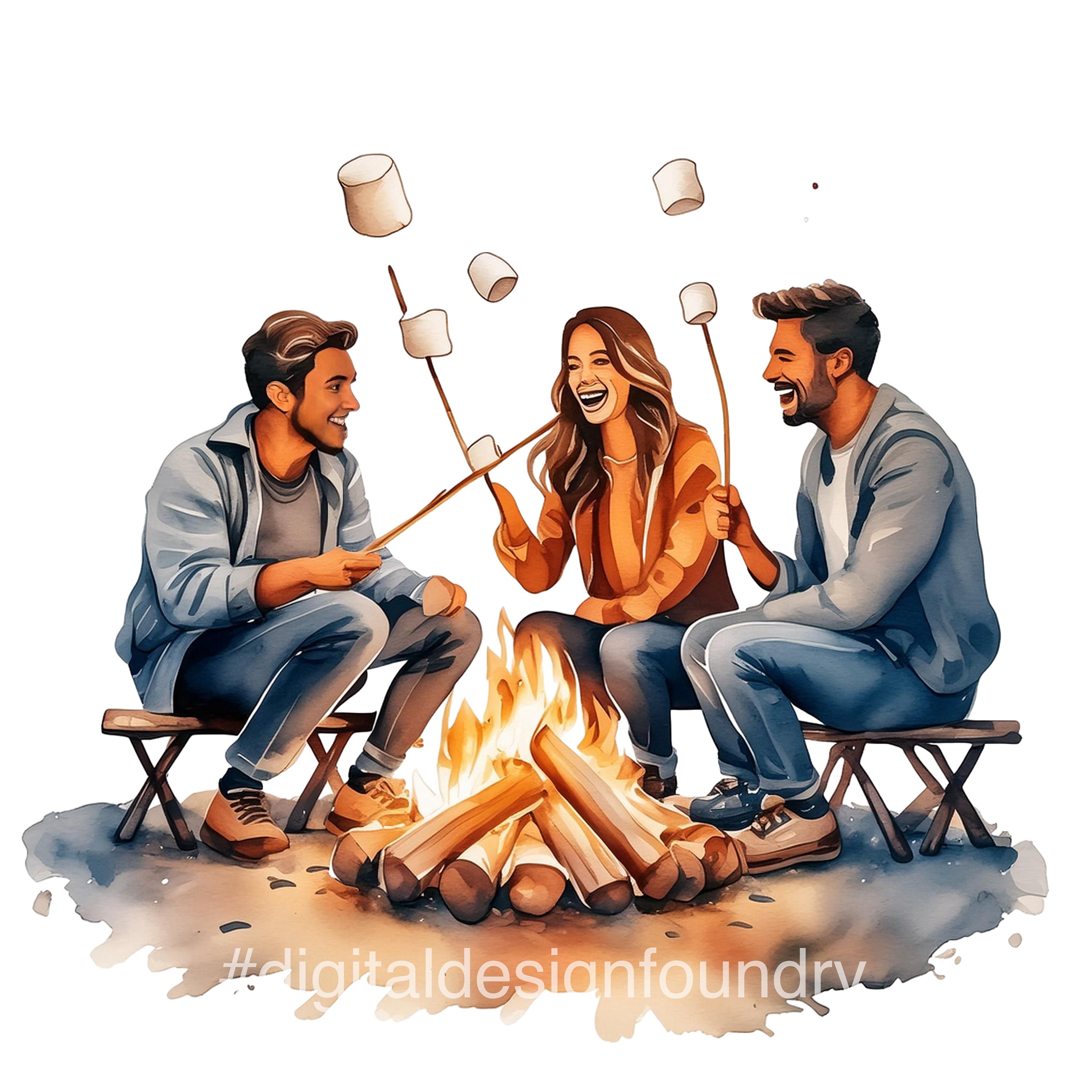 Retro Campfire Clipart 20 Watercolor PNG, SVG, JPG, Vintage Camping ...