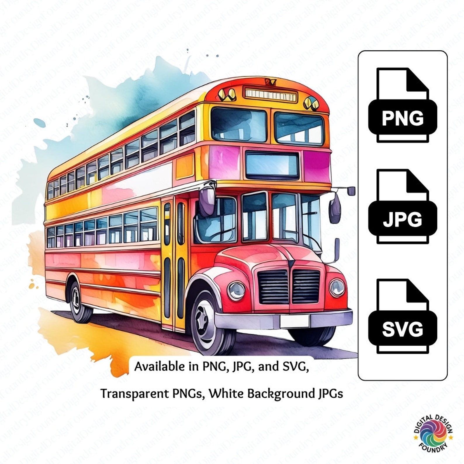 School Bus Clipart 24 Watercolor PNG, SVG, JPG Back to School ...