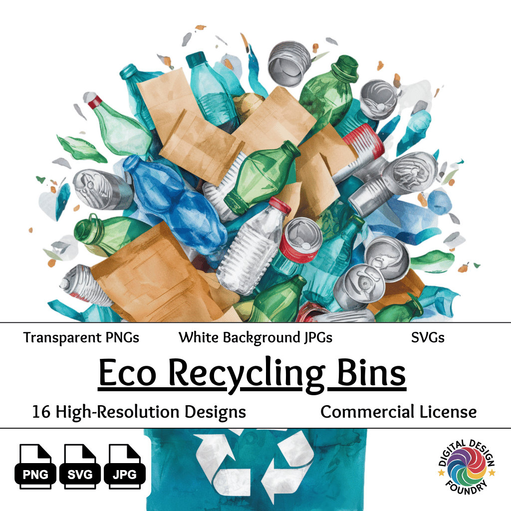 16 Recycling Bin Clipart Watercolor, PNG, SVG, JPG Eco-friendly, Zero ...