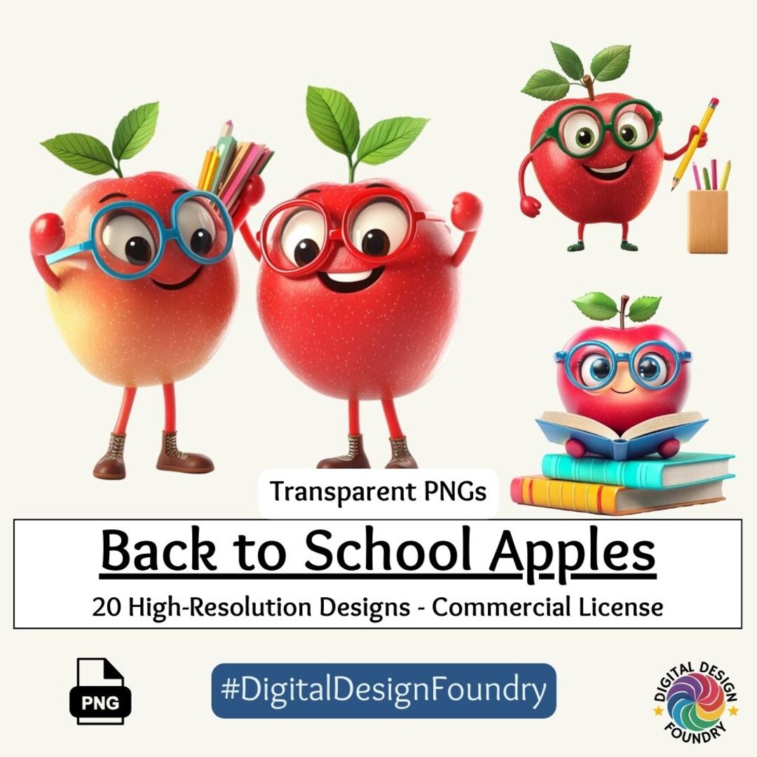 Back to School Apple Clipart Set, 20 Pngs, Teacher Apple Designs With ...