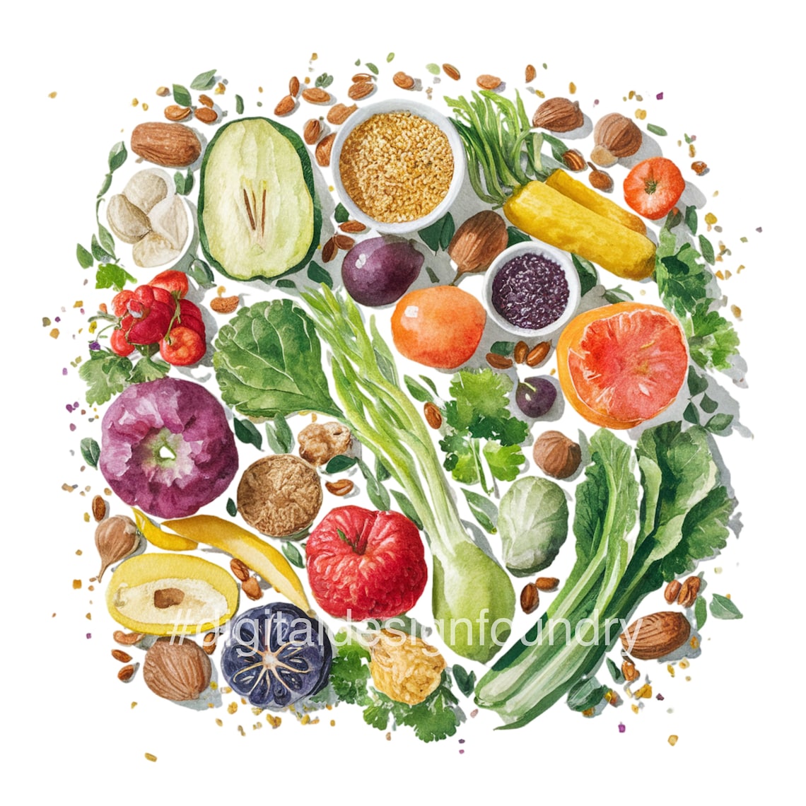16 Plant-based Diet Clipart Watercolor, PNG, SVG, JPG Vegan Food ...