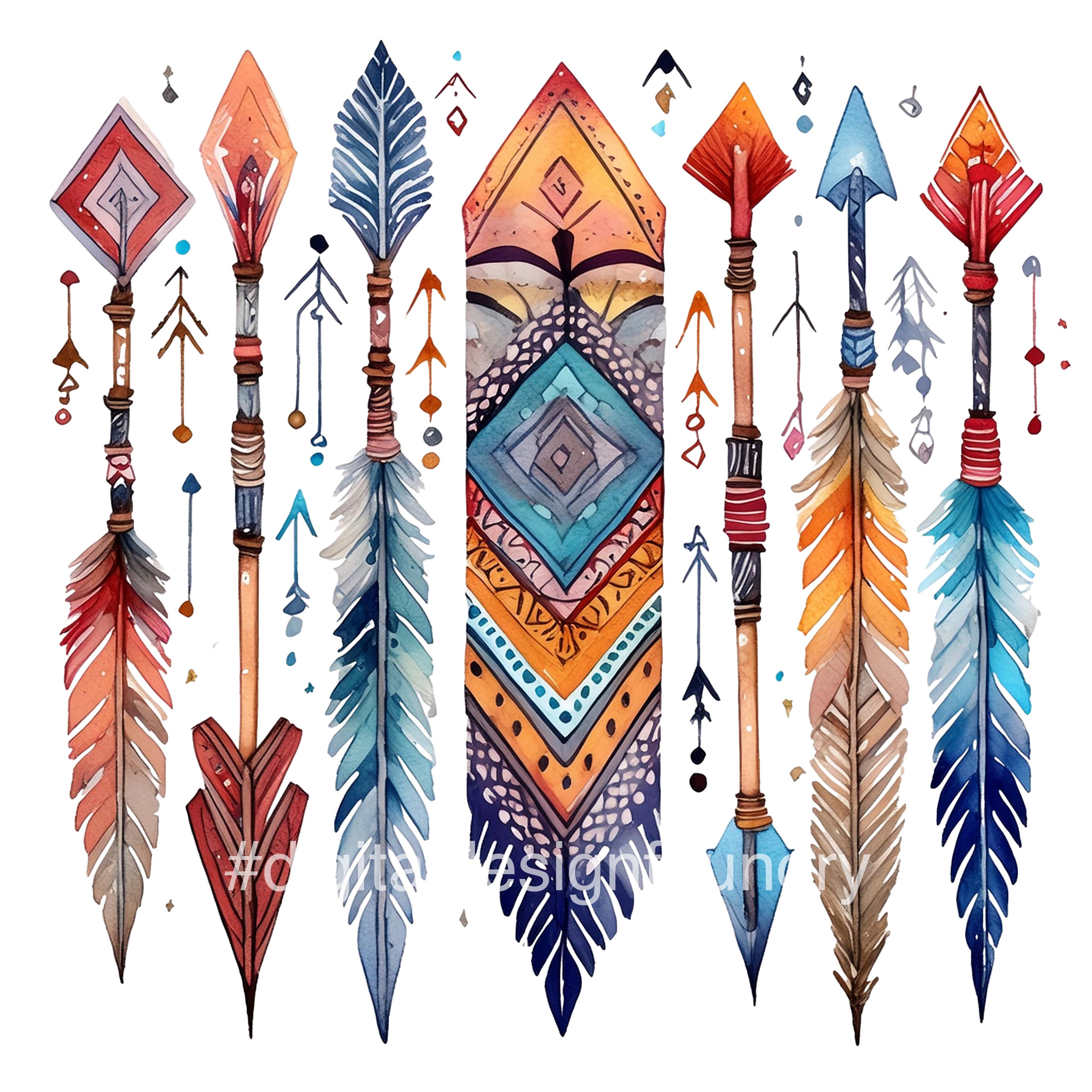 28 Boho Arrows Clipart Watercolor PNG, SVG, JPG, Tribal, Feather ...