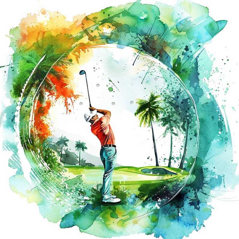 33 Watercolor Golf Clipart Golf Greens & Scenes PNG Set Golfer Gifts ...