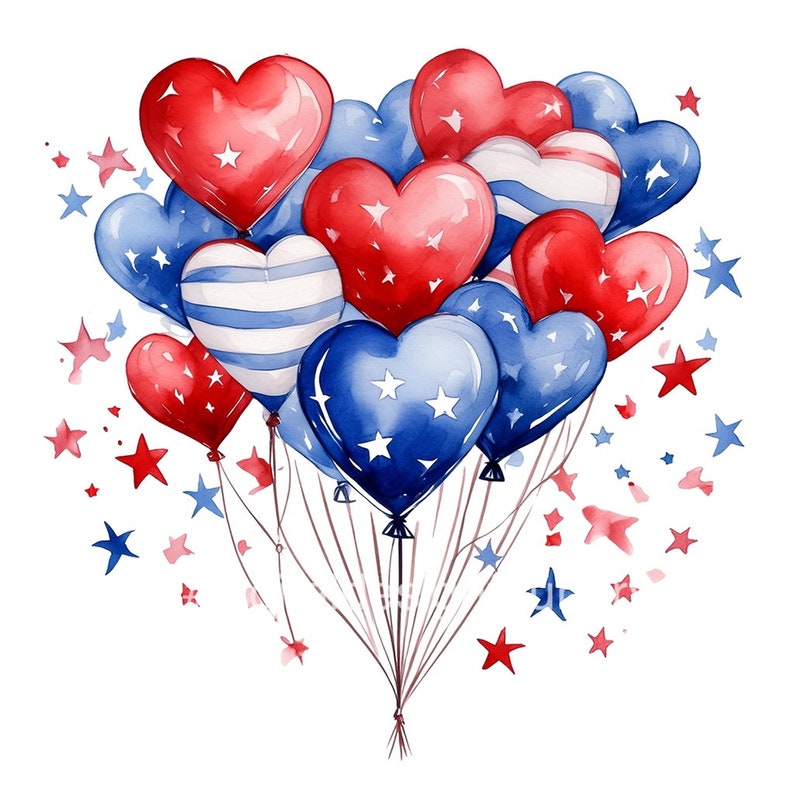 28 Patriotic Balloons Clipart Watercolor PNG, SVG, JPG, 4th of July ...
