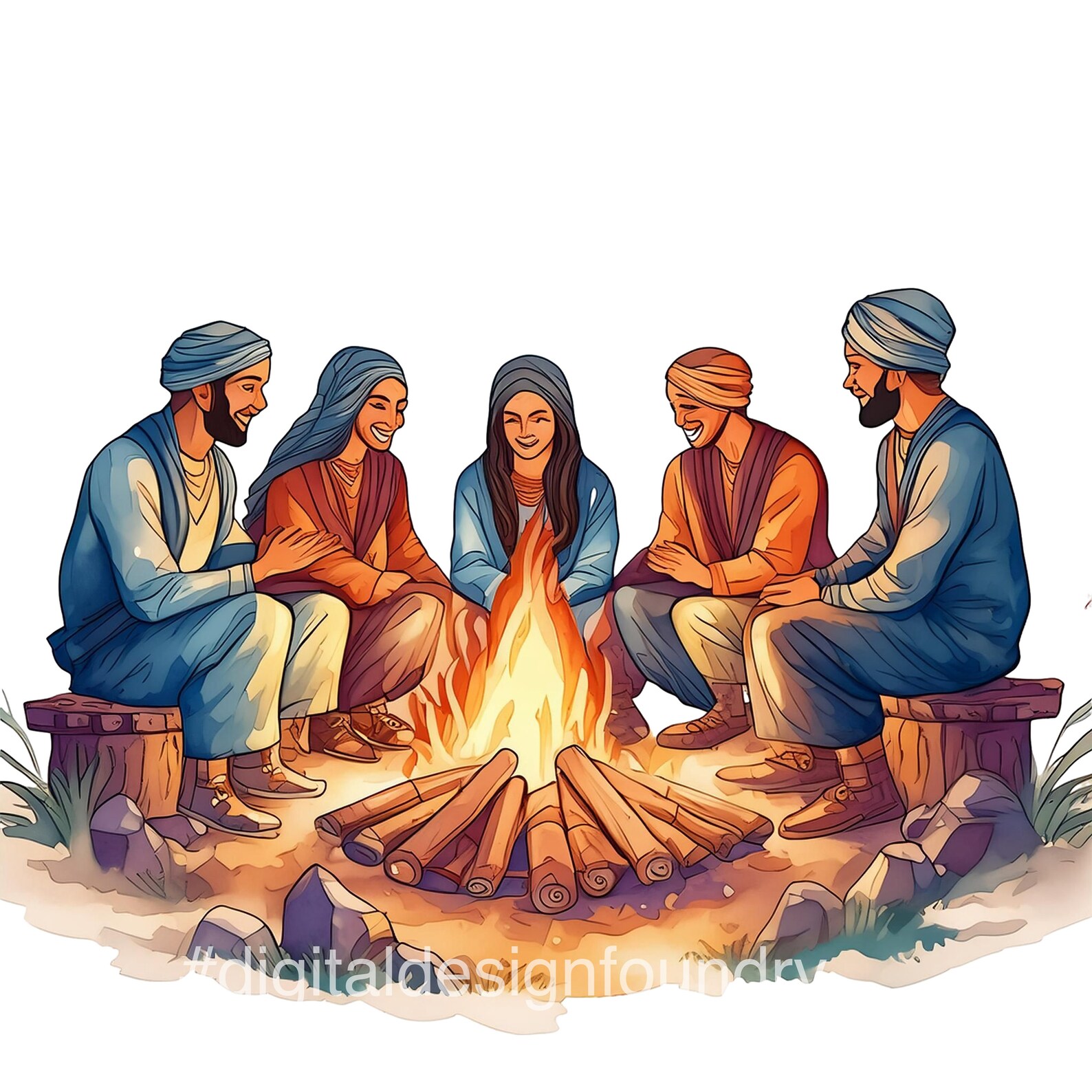 Retro Campfire Clipart 20 Watercolor PNG, SVG, JPG, Vintage Camping ...