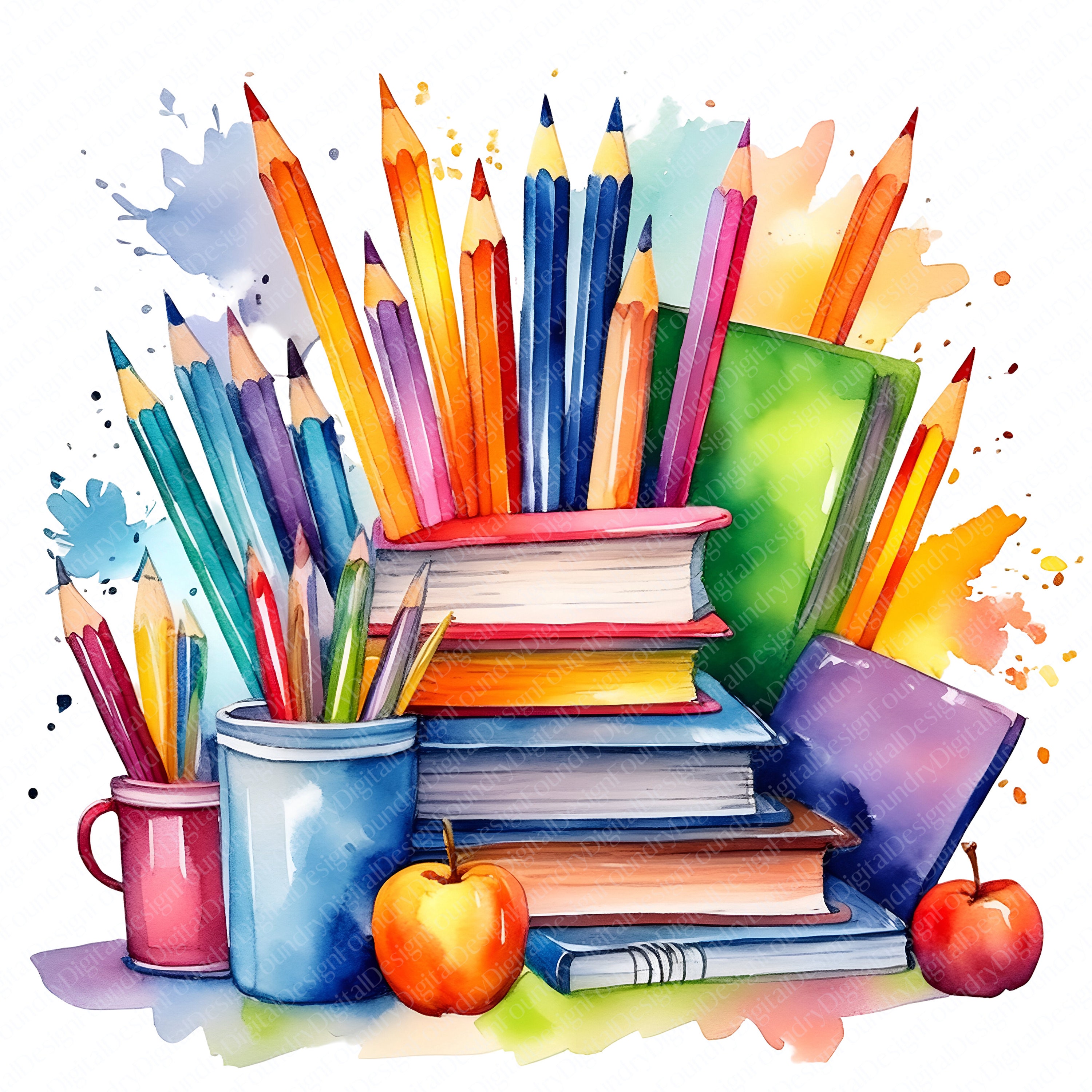 Watercolor School Supplies Clipart: 44 PNG Designs - Etsy