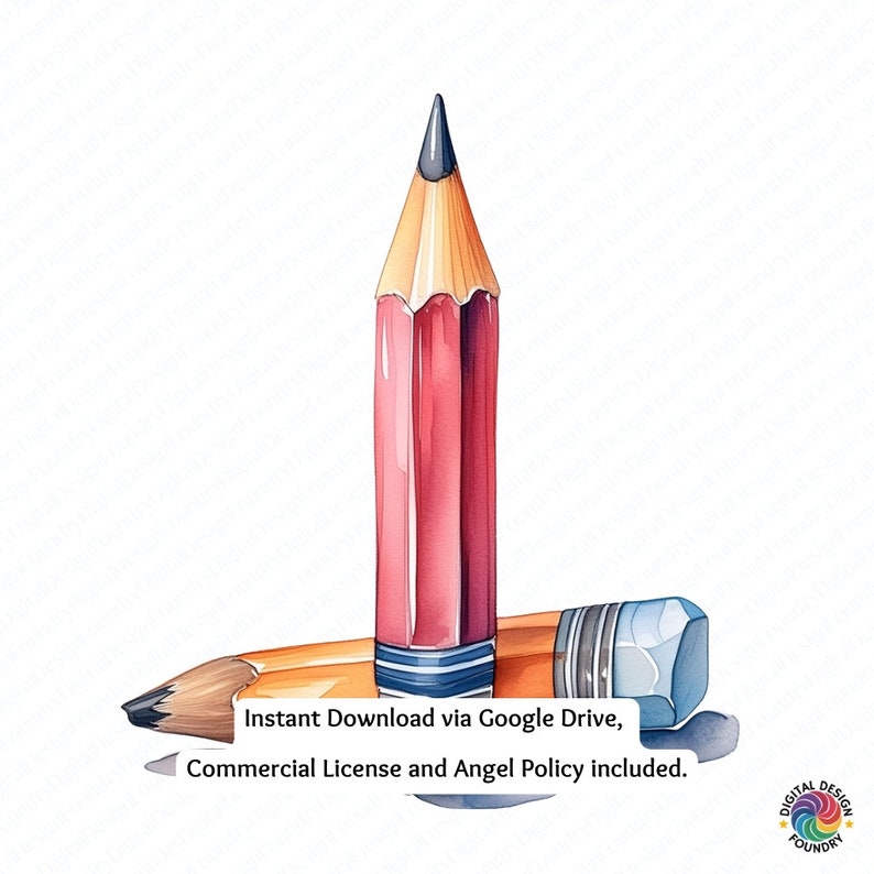 Colorful Pencil & Pen Clipart | 26 PNG, SVG, JPG | Watercolor Art ...