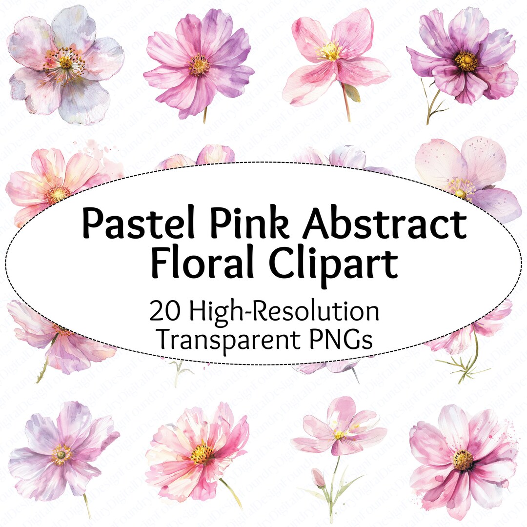 20 Pastel Pink Abstract Floral Watercolor Clipart Feminine Flower Pngs ...