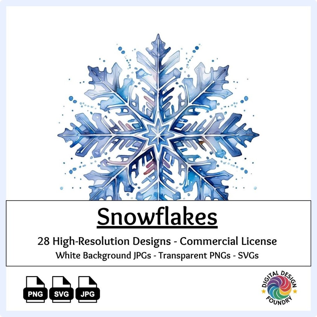 28 Snowflake Clipart Watercolor PNG, SVG, JPG, Winter Wonderland ...