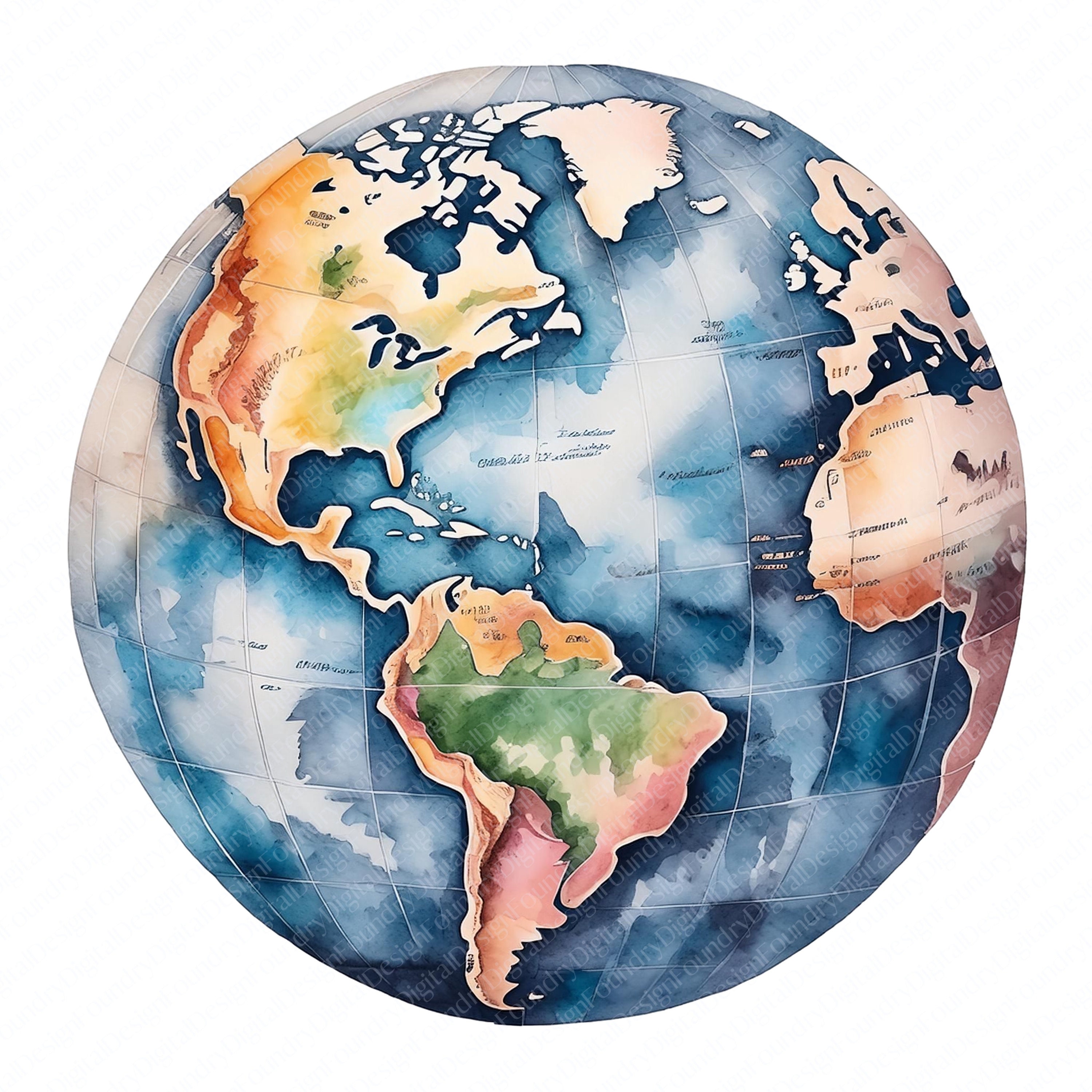 Globes and Maps Watercolor Clipart | 27 Pngs | Vintage World Map ...