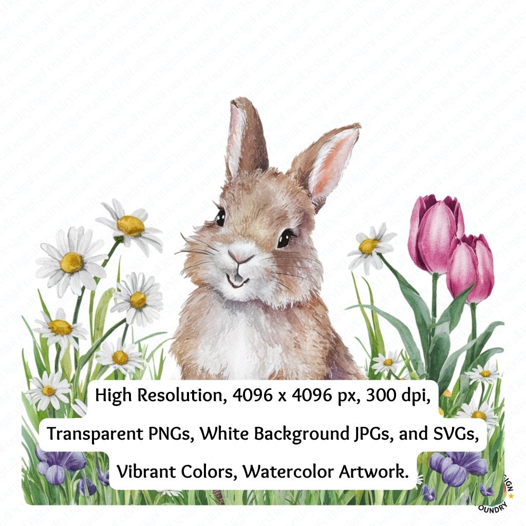 Spring Bunny Clipart 19 Watercolor PNG, SVG, JPG, Easter Decor, Kids ...