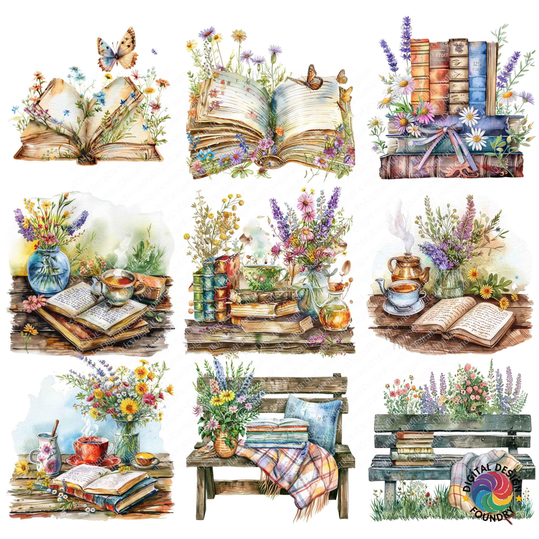 40 Watercolor Cottagecore Books Clipart PNG, SVG, JPG, Cozy Reading ...