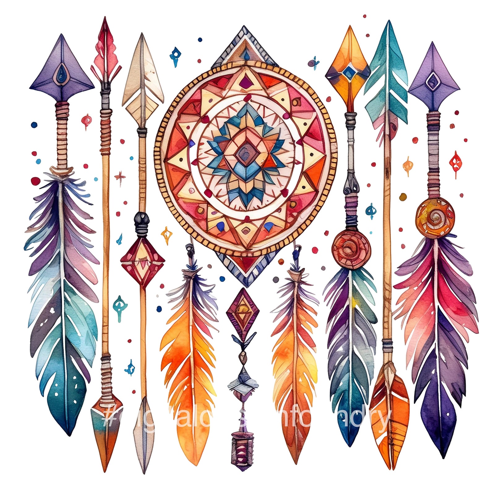 28 Boho Arrows Clipart Watercolor PNG, SVG, JPG, Tribal, Feather ...
