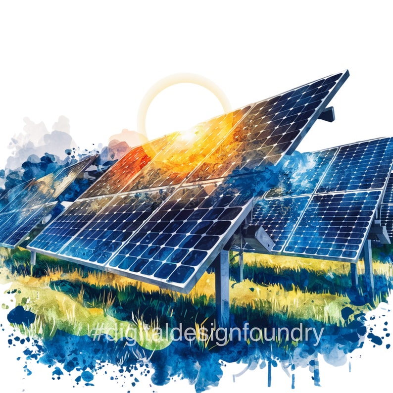 20 Solar Panel Clipart Watercolor, PNG, SVG, JPG, Renewable Energy, Eco ...