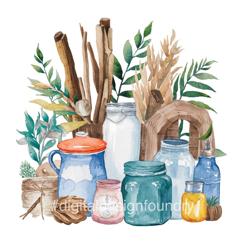 19 Upcycled Crafts Clipart Watercolor, PNG, SVG, JPG, Eco-friendly Art ...