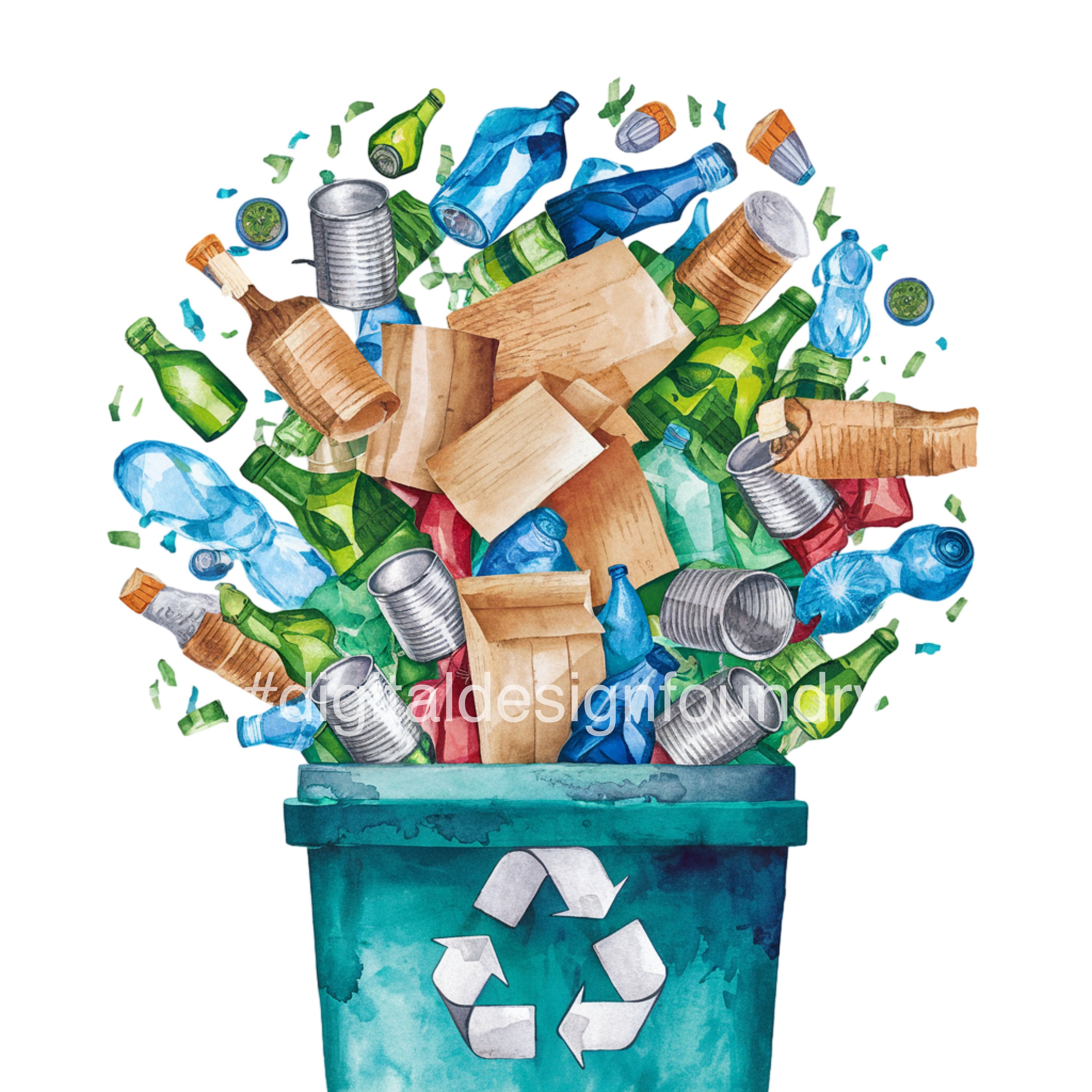 16 Recycling Bin Clipart Watercolor, PNG, SVG, JPG Eco-friendly, Zero ...