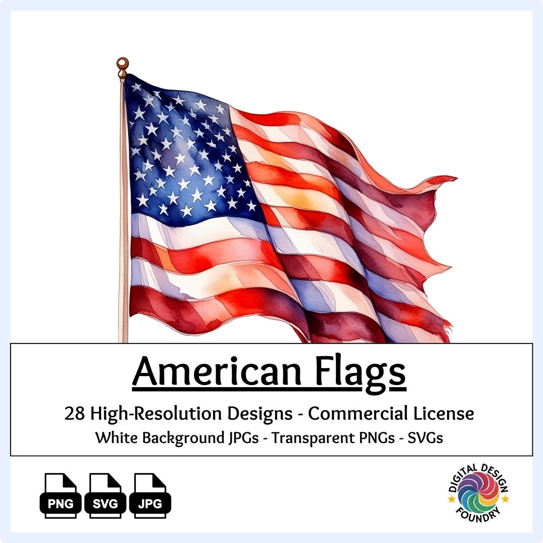 28 American Flag Clipart Watercolor PNG, SVG, JPG, Patriotic Decor, 4th ...