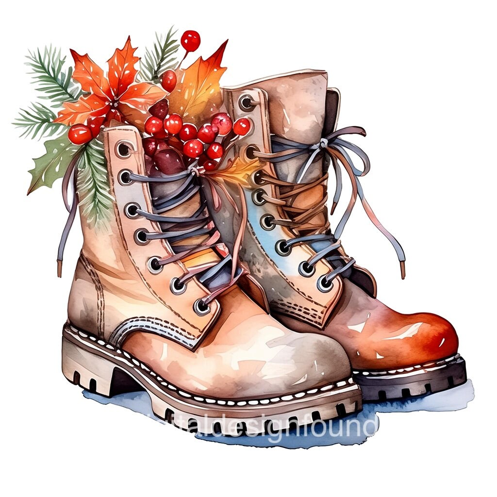 28 Winter Boots Clipart PNG, SVG, JPG, Watercolor Holiday, Christmas ...