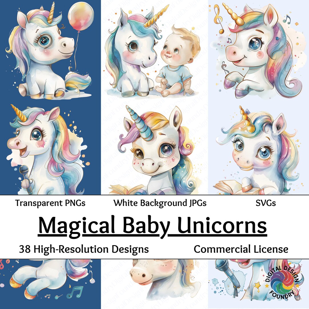 38 Watercolor Baby Unicorn Clipart Cute Rainbow Unicorn PNG, SVG, JPG ...
