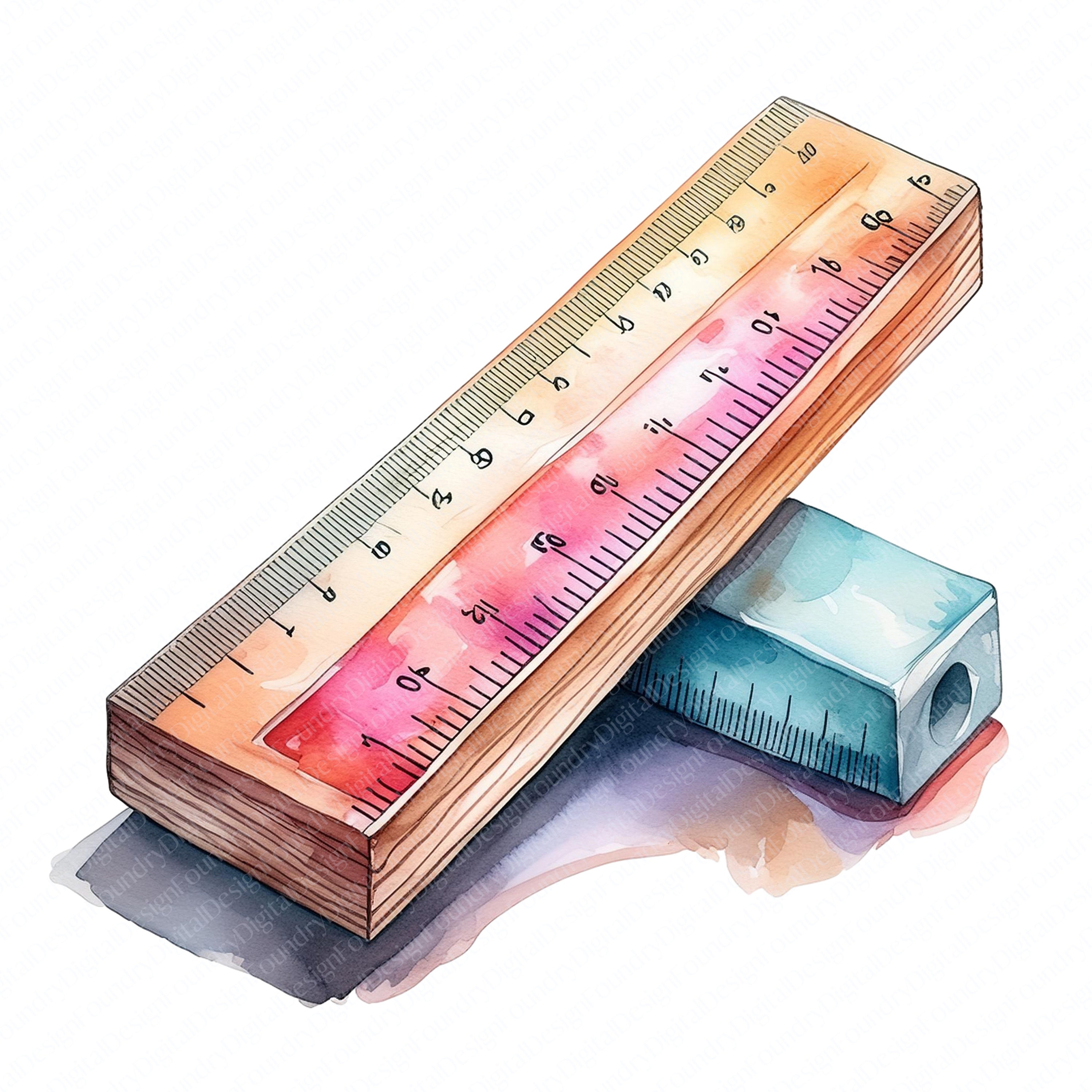 Rulers and Erasers Watercolor Clipart | 28 Pngs | School Supplies ...
