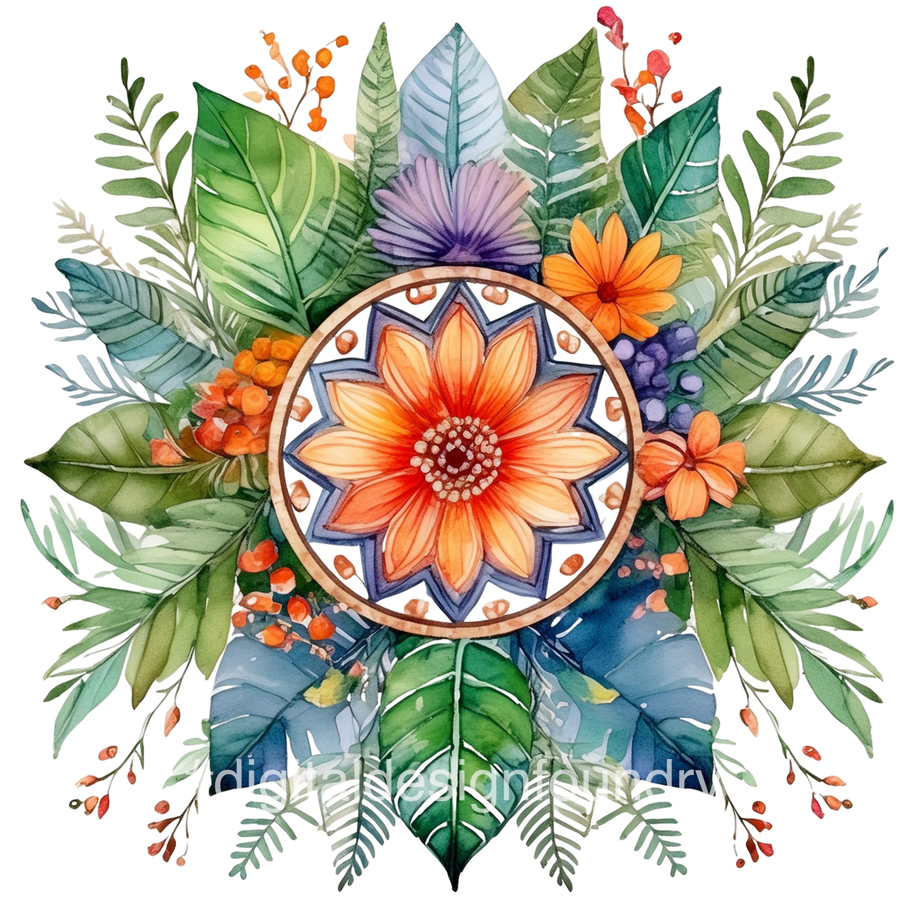 28 Boho Mandala Clipart Watercolor PNG, SVG, JPG, Spiritual, Yoga ...