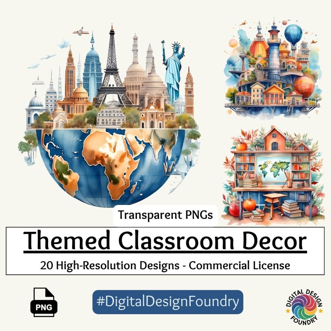 Travel-themed Classroom Clipart 20 Watercolor Pngs Geography & History ...