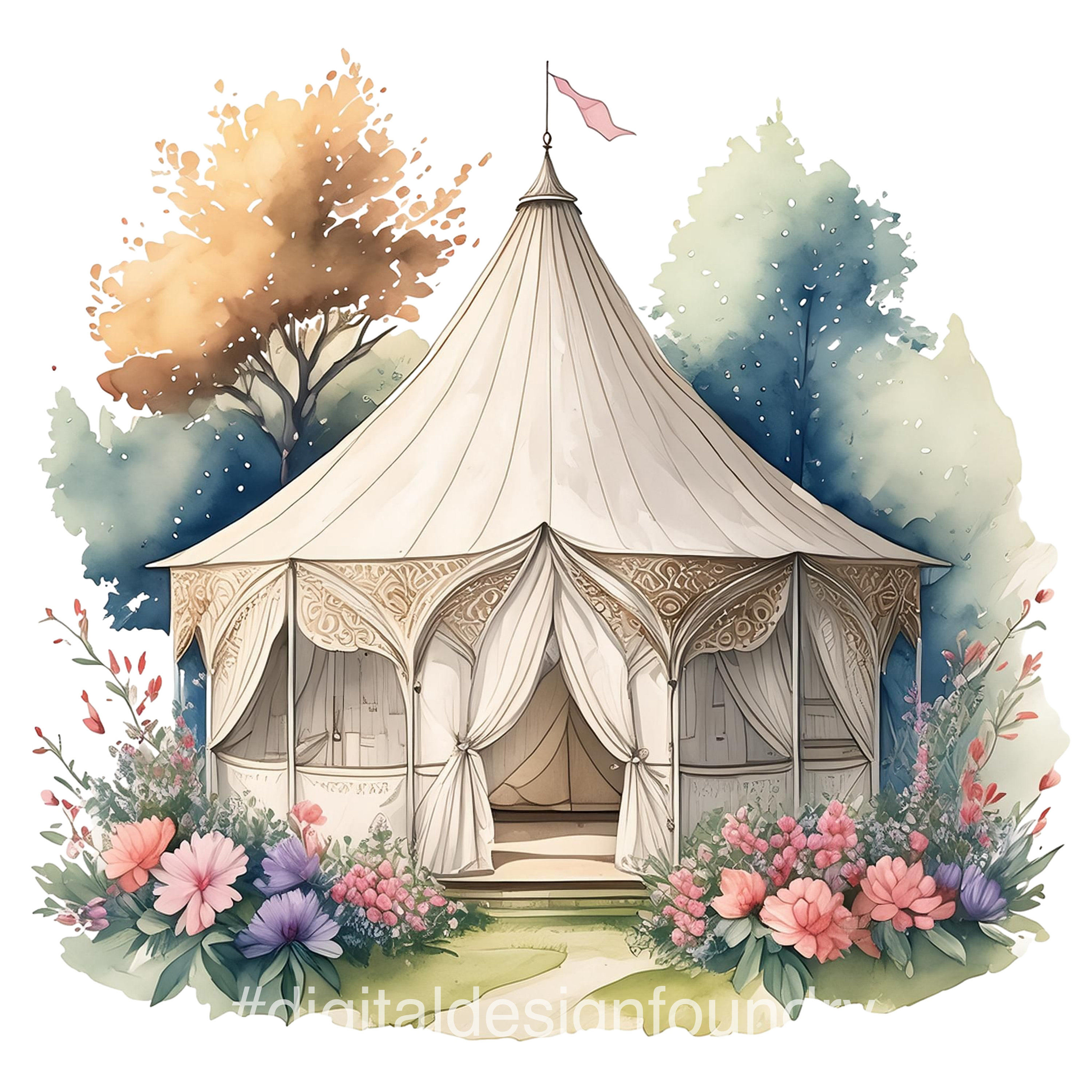 Vintage Tent Clipart 24 Watercolor PNG, SVG, JPG, Retro Camping, Circus ...