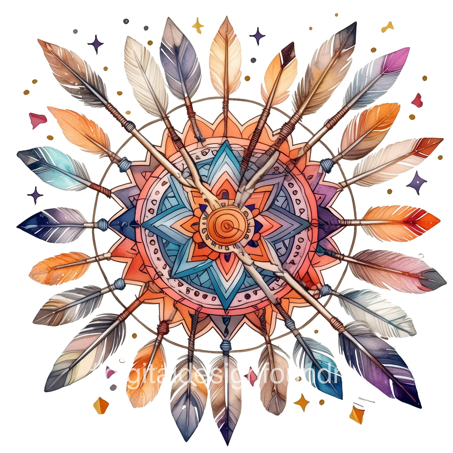 28 Boho Arrows Clipart Watercolor PNG, SVG, JPG, Tribal, Feather ...