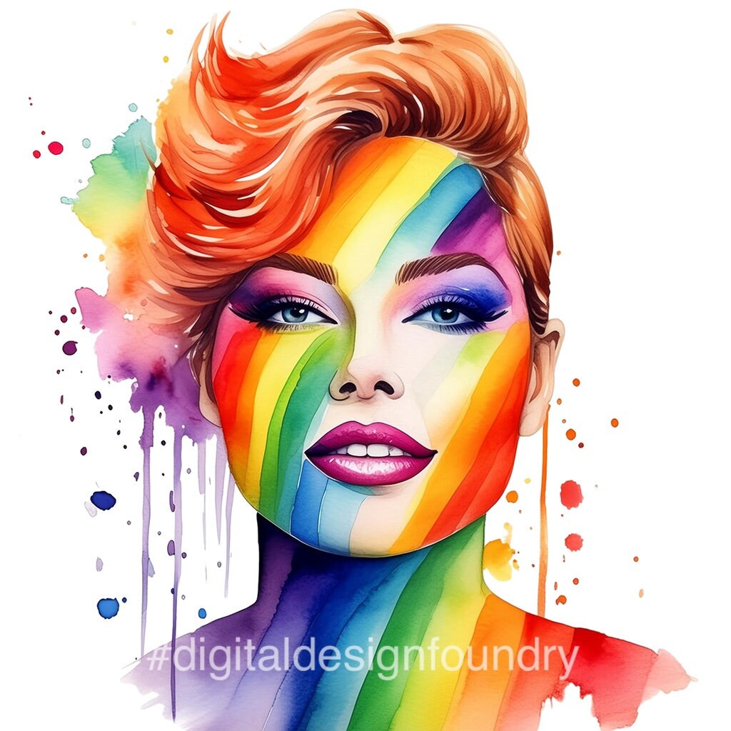 24 Pride Faces Clipart Watercolor PNG, SVG, LGBTQ+ Art, Diversity ...
