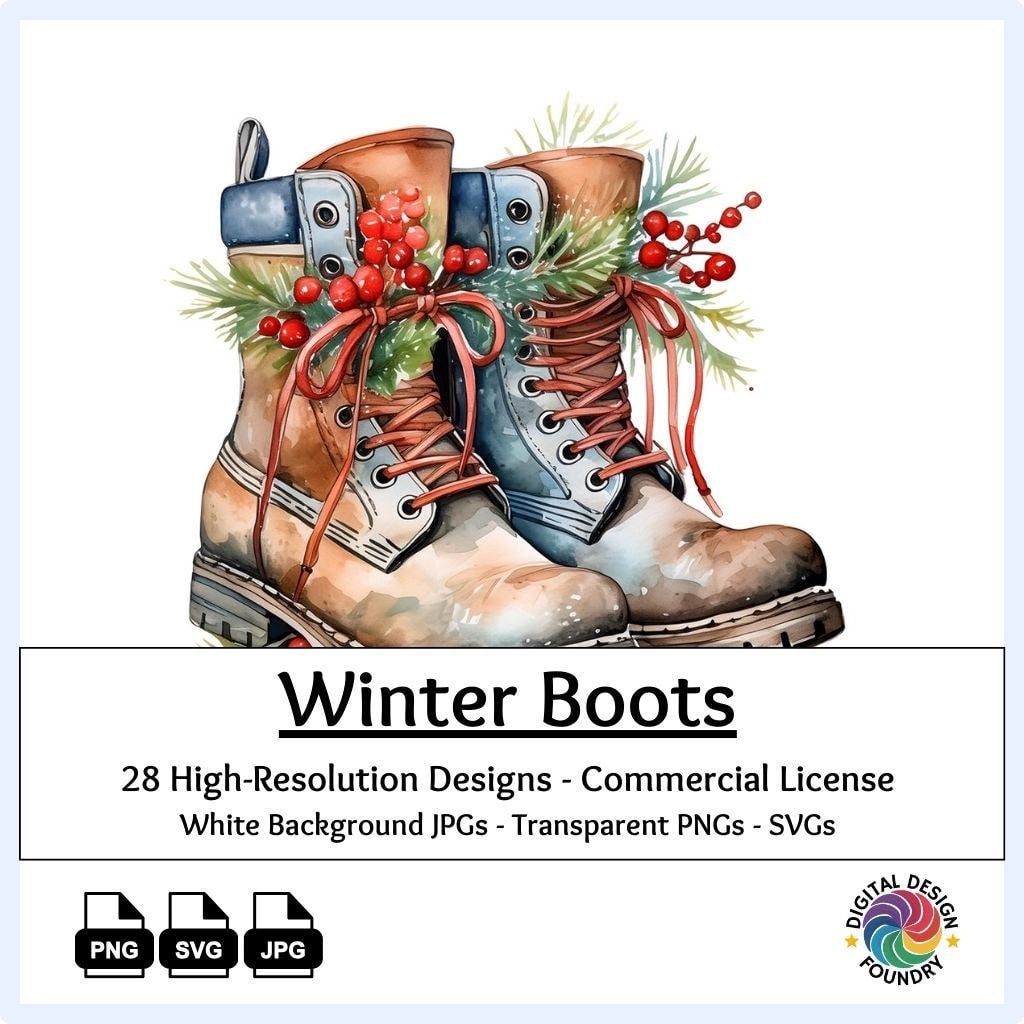 28 Winter Boots Clipart PNG, SVG, JPG, Watercolor Holiday, Christmas ...