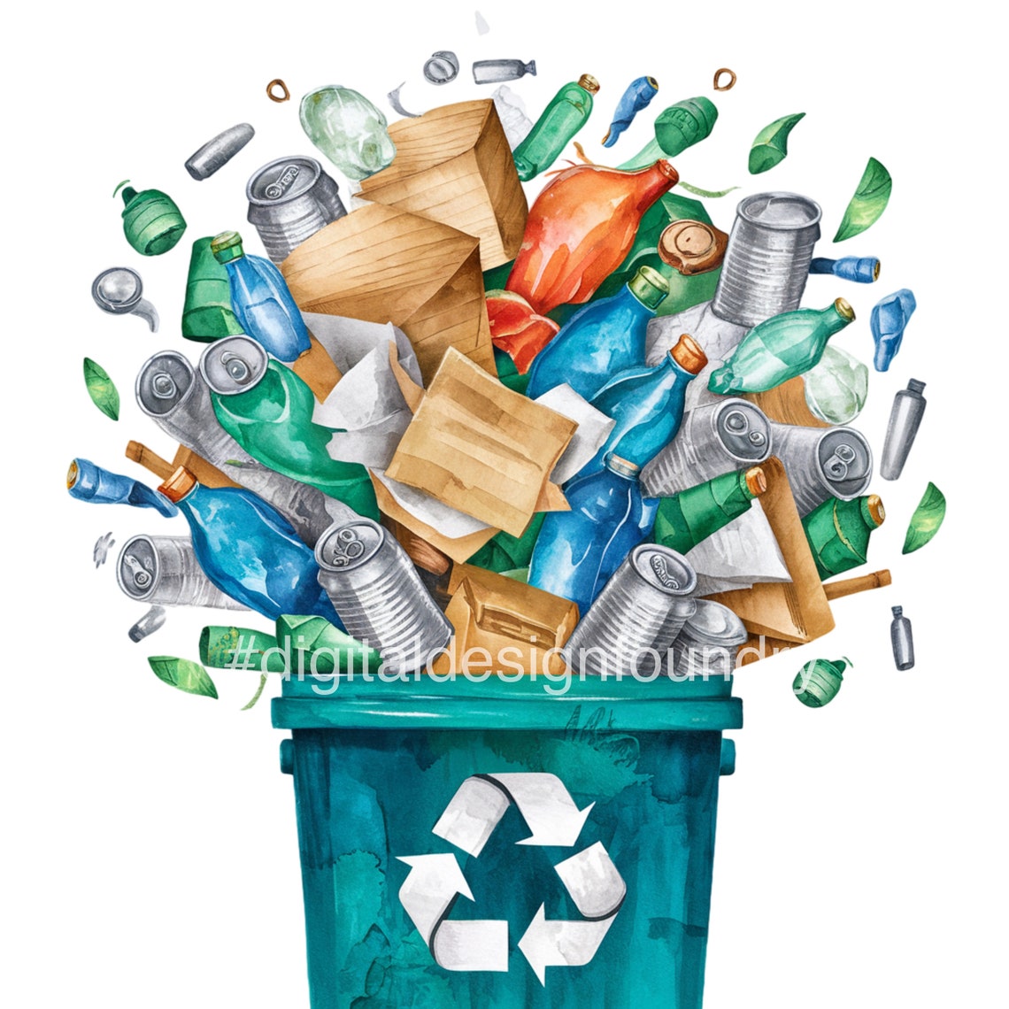 16 Recycling Bin Clipart Watercolor, PNG, SVG, JPG Eco-friendly, Zero ...