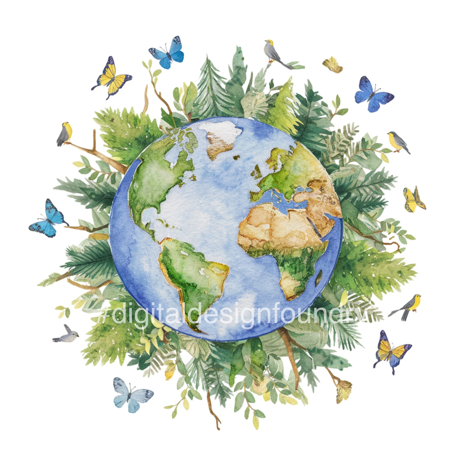 19 Earth Scenes Clipart Watercolor, PNG, SVG, JPG, Whimsical Earth Day ...