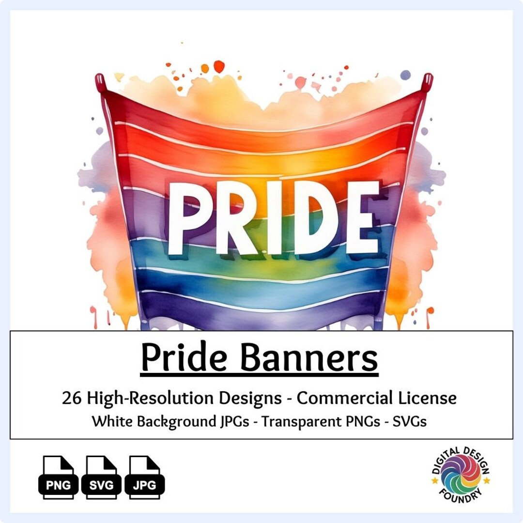 26 Pride Banners Clipart Watercolor PNG, SVG, LGBTQ Pride Month Decor ...