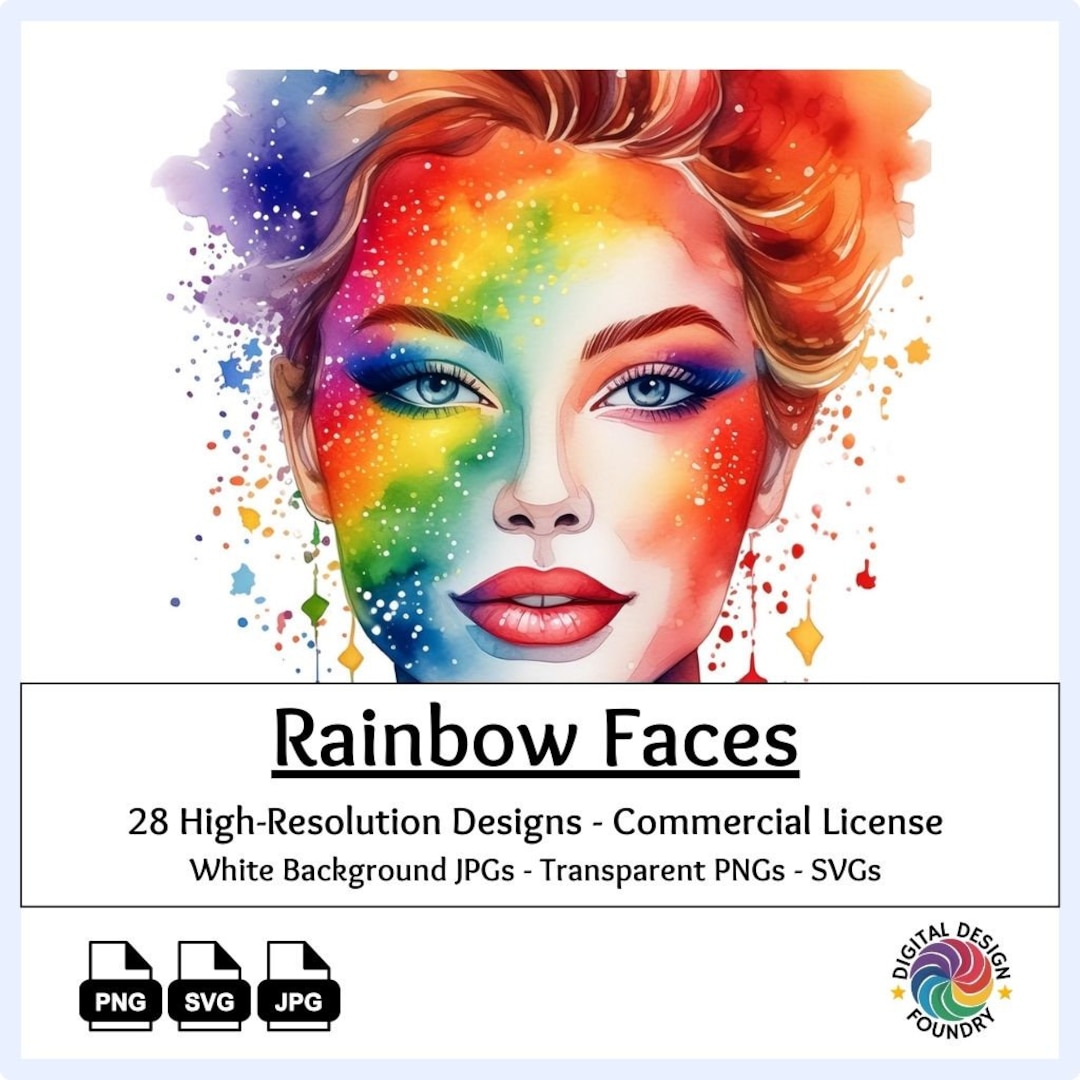 24 Pride Faces Clipart Watercolor PNG, SVG, LGBTQ+ Art, Diversity ...