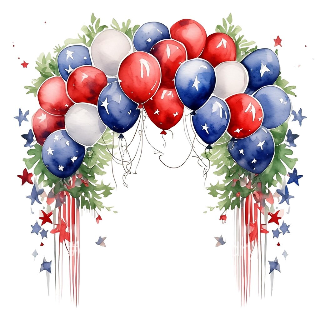 28 Patriotic Balloons Clipart Watercolor PNG, SVG, JPG, 4th of July ...